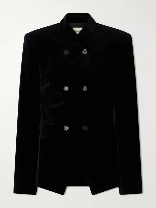 Khaite Rolo Velvet Cotton-blend Double-breasted Blazer - Black