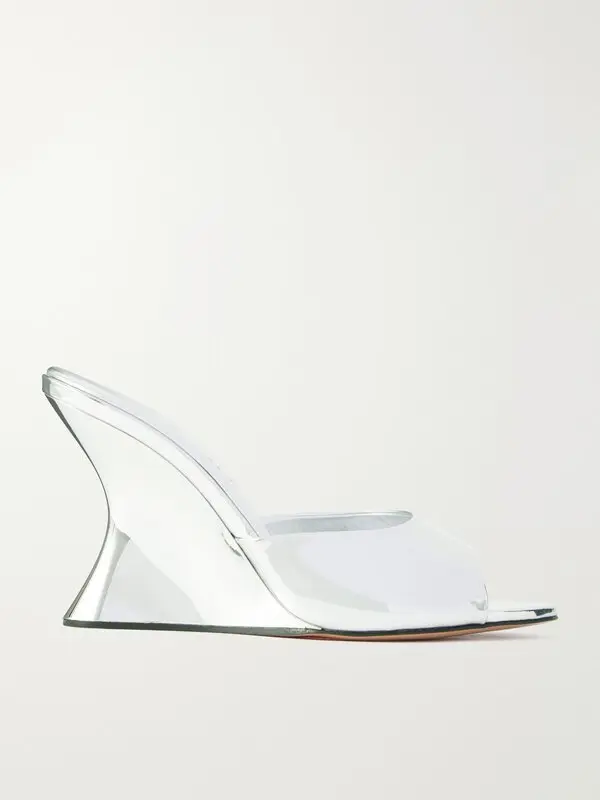 AQUAZZURA Bisous 95 Metallic Leather Wedge Sandals - Silver