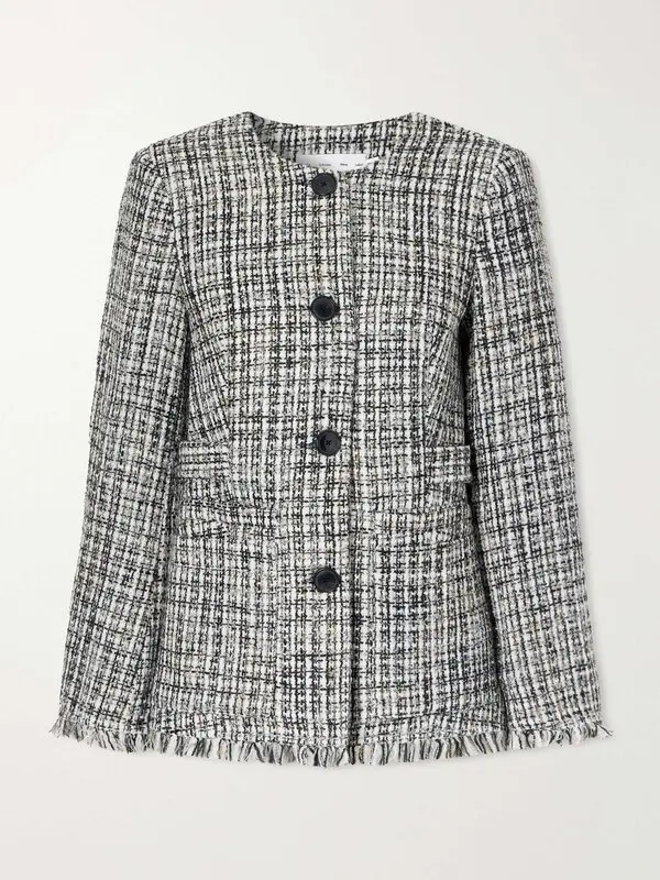 Proenza Schouler White Label Aurelia Fringed Checked Tweed Jacket