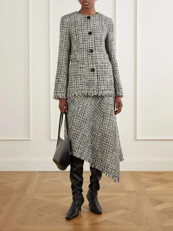 Proenza Schouler White Label Aurelia Fringed Checked Tweed Jacket