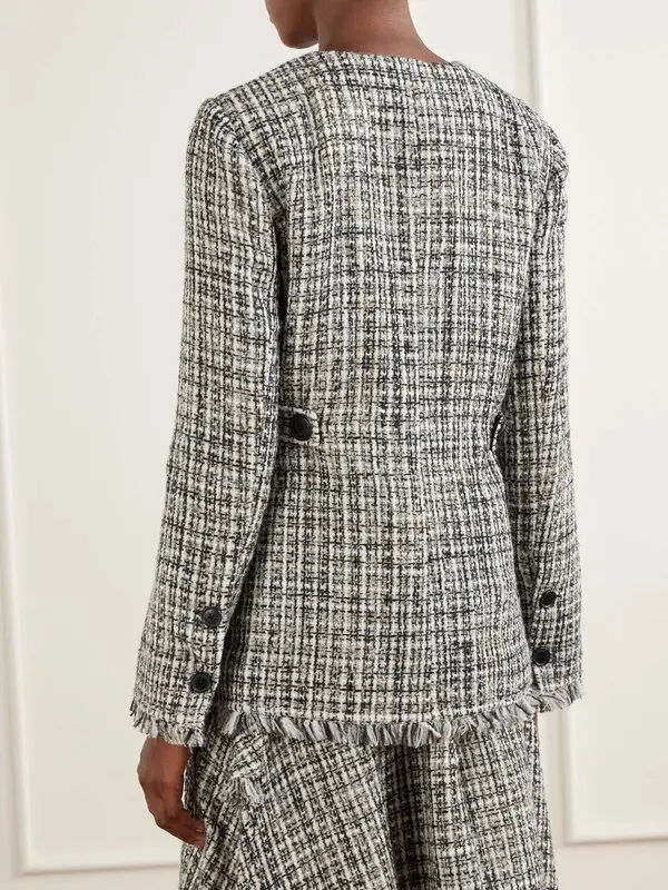 Proenza Schouler White Label Aurelia Fringed Checked Tweed Jacket