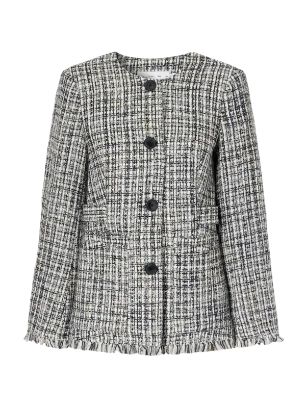 Proenza Schouler White Label Aurelia Fringed Checked Tweed Jacket - Gray