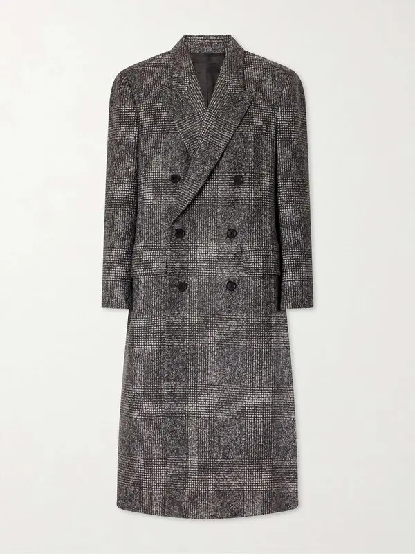 NILI LOTAN Edmond Double-breasted Checked Wool-blend Long Coat - Gray