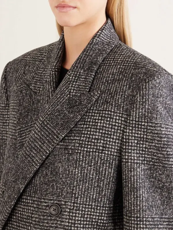NILI LOTAN Edmond Double-breasted Checked Wool-blend Long Coat