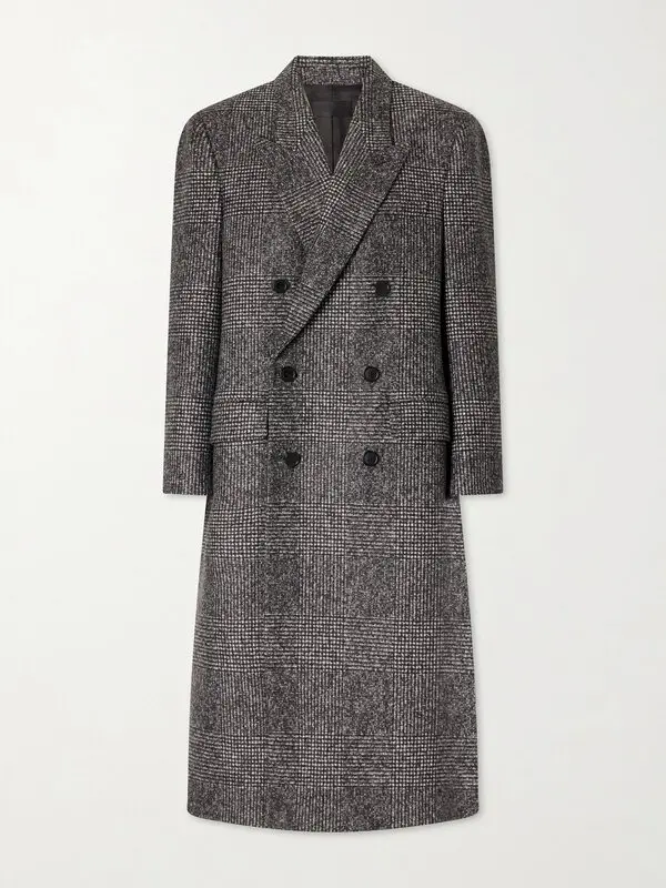 NILI LOTAN Edmond Double-breasted Checked Wool-blend Coat - Gray