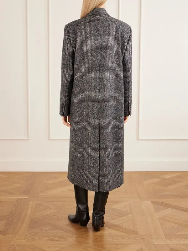 NILI LOTAN Edmond Double-breasted Checked Wool-blend Coat - Gray