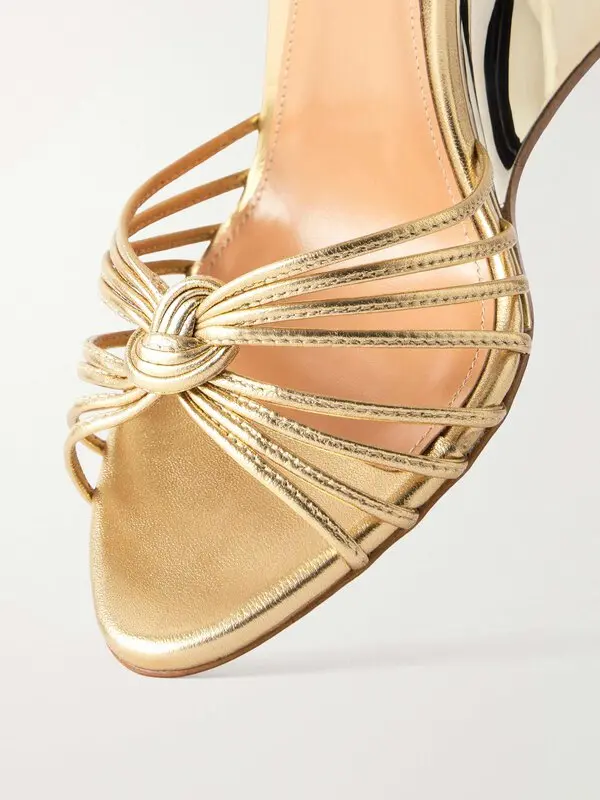 AQUAZZURA Serenity 95 Metallic Leather Wedge Sandals