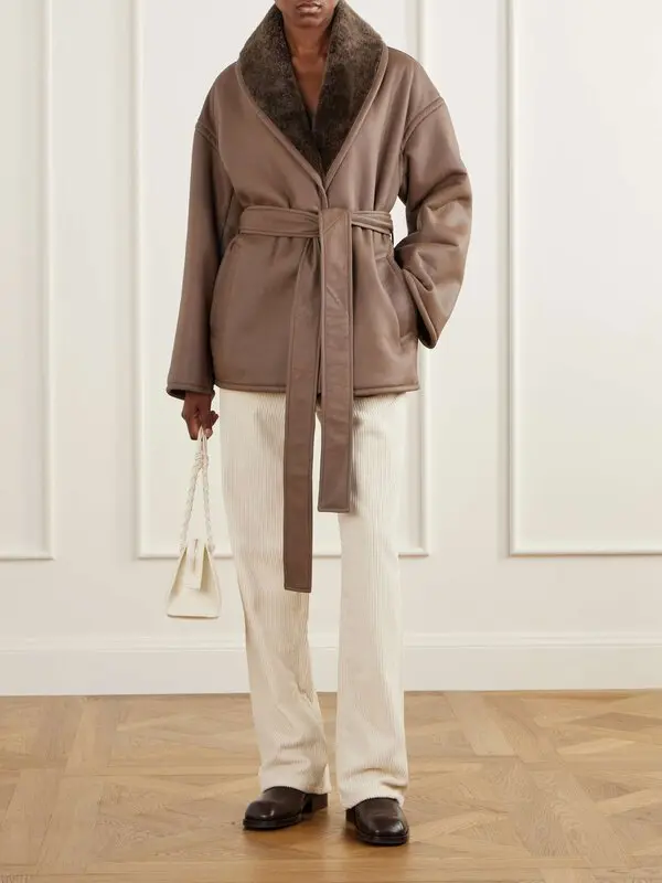 JOSEPH Manu Belted Shearling-trimmed Leather Jacket