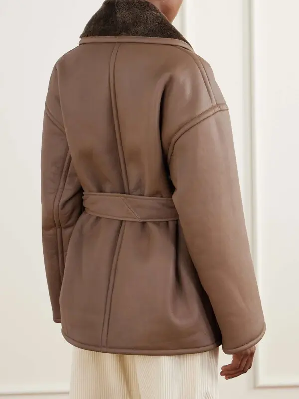 JOSEPH Manu Belted Shearling-trimmed Leather Jacket
