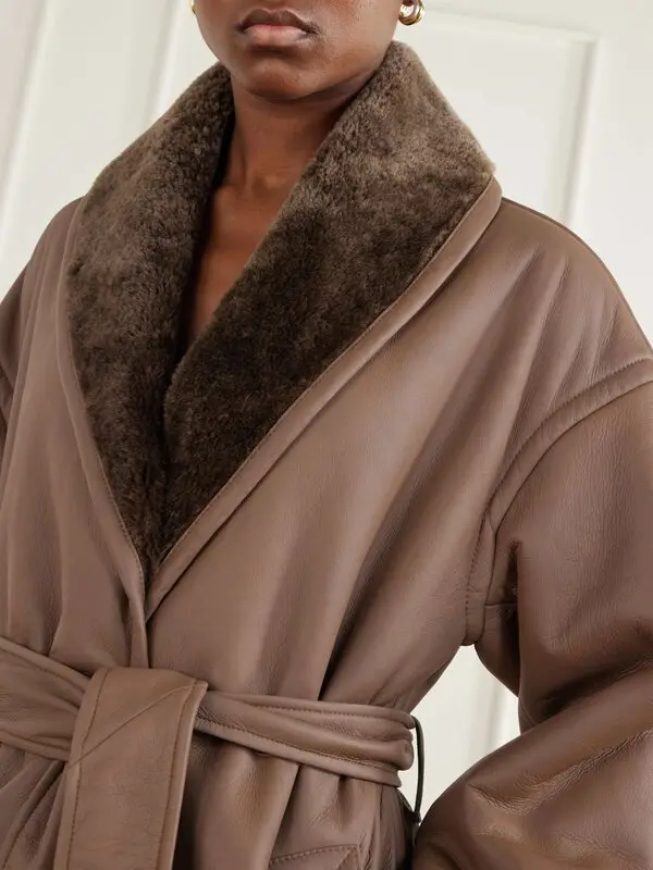 JOSEPH Manu Belted Shearling-trimmed Leather Jacket