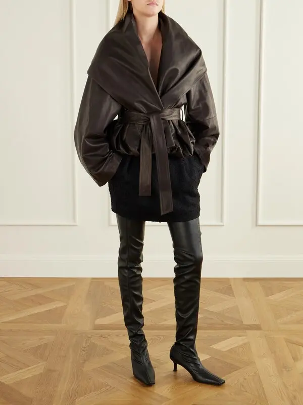 Magda Butrym Cropped Belted Leather Jacket