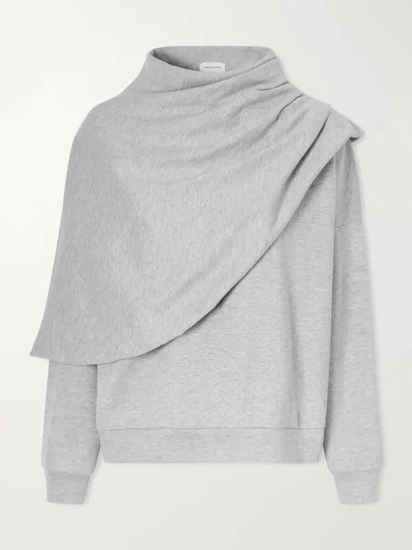 Magda Butrym Cape-effect Draped Cotton-blend Jersey Sweatshirt - Gray