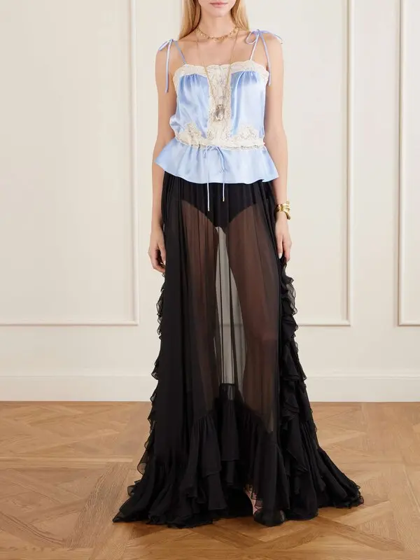Chloé Lace-trimmed Silk-satin Tank