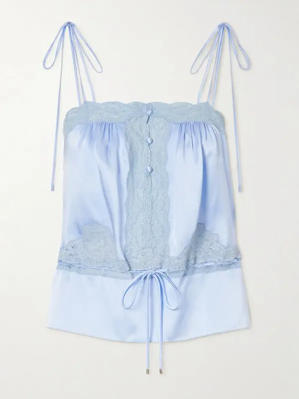 Chloé Lace-trimmed Silk-satin Tank - Blue