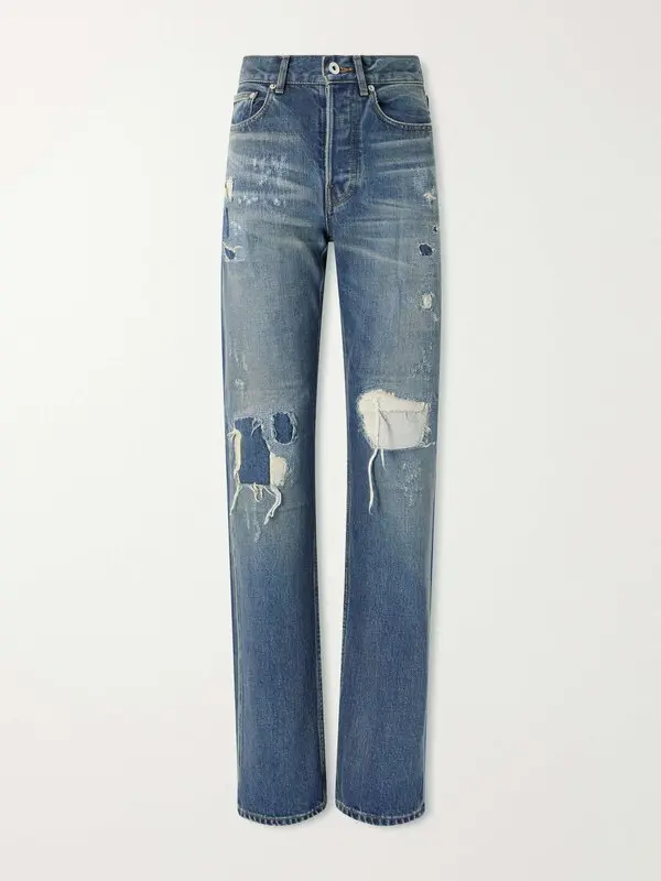 JW Anderson Distressed Mid-rise Straight-leg Jeans - Mid Denim