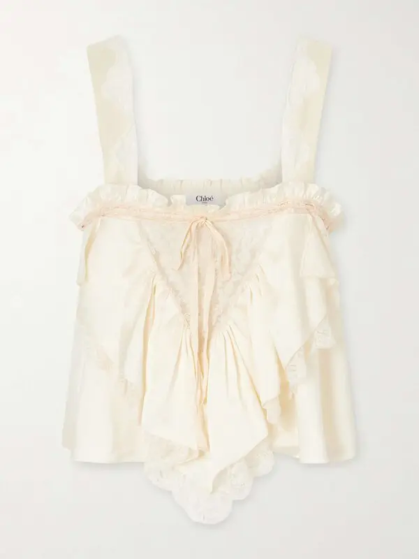 Chloé Lace-trimmed Silk-satin Cami - White