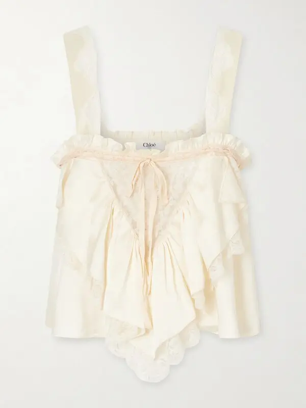 Chloé Lace-trimmed Silk-satin Cami - White