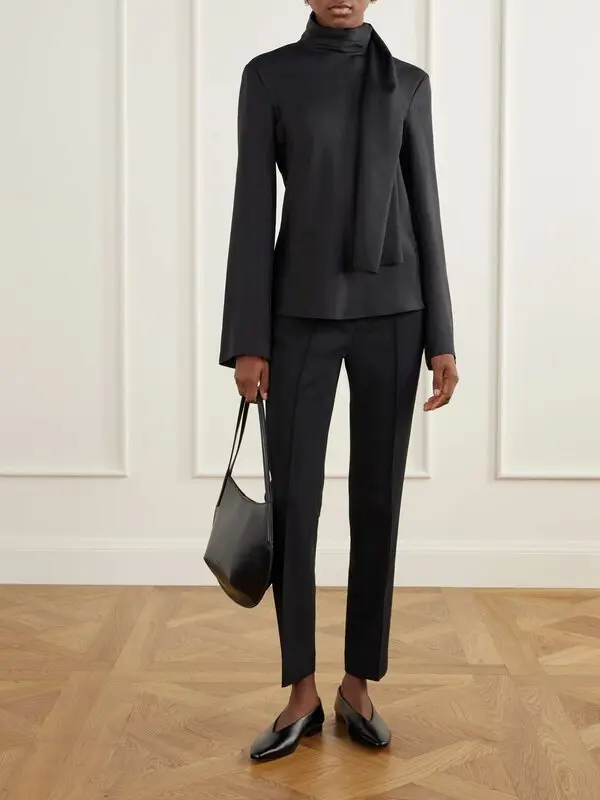 RÓHE Tie-detailed Silk-satin Blouse - Black