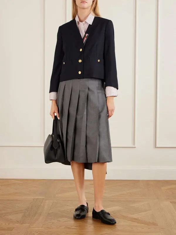 Thom Browne Cropped Virgin Wool-hopsack Jacket