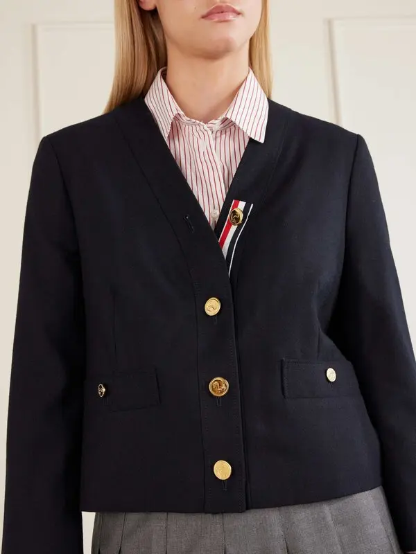 Thom Browne Cropped Virgin Wool-hopsack Jacket