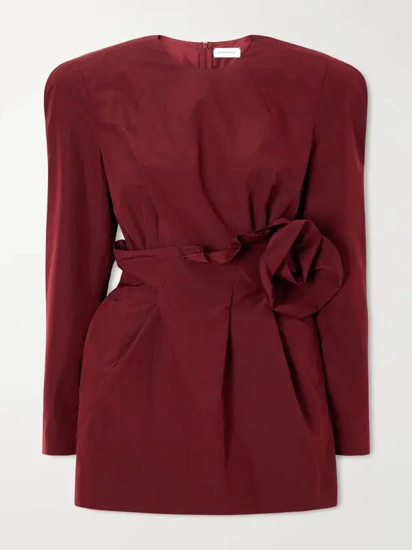 Magda Butrym Floral-appliquéd Cotton And Silk-blend Mini Dress - Burgundy
