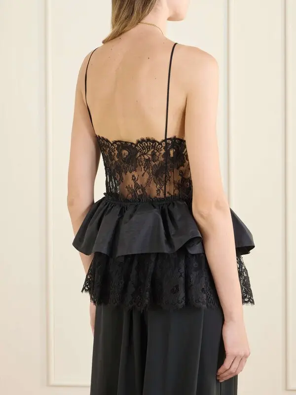 Chloé Ruffled Lace-trimmed Taffeta Cami