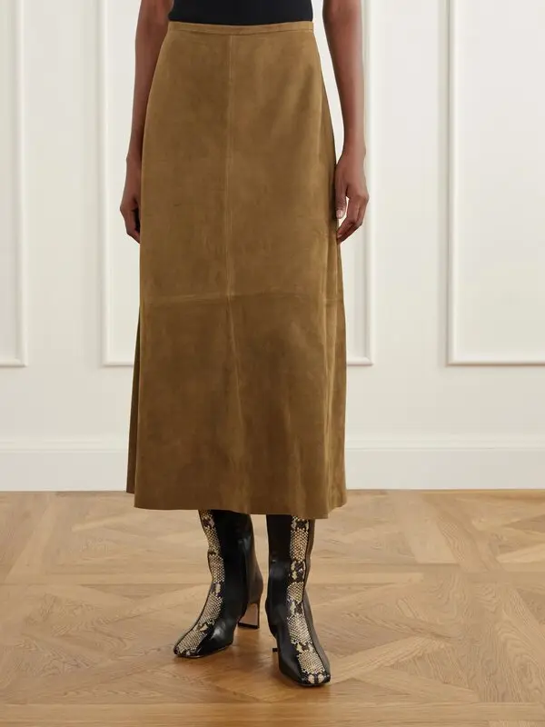 JOSEPH Helius Paneled Suede Midi Skirt - Brown