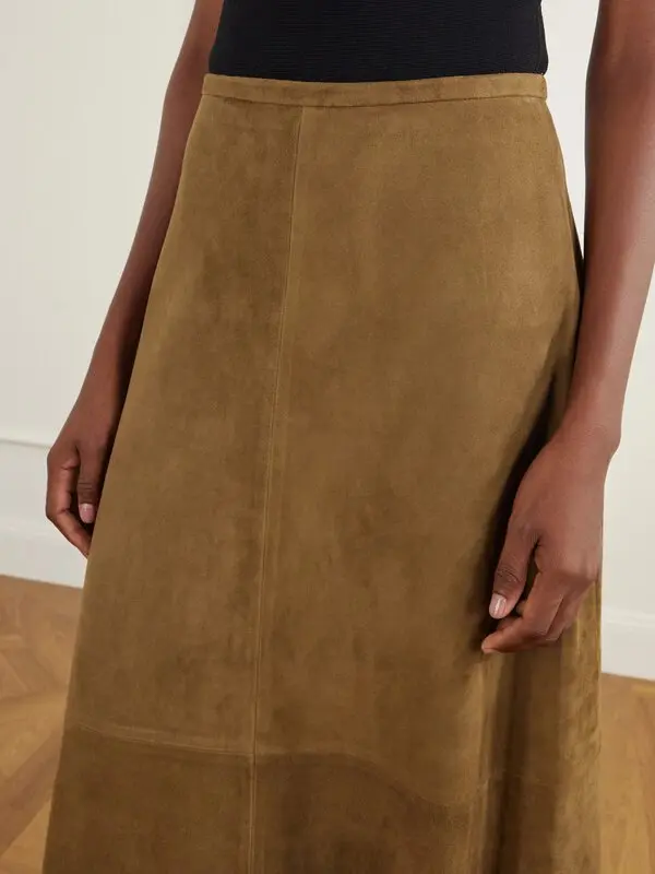 JOSEPH Helius Paneled Suede Midi Skirt - Brown