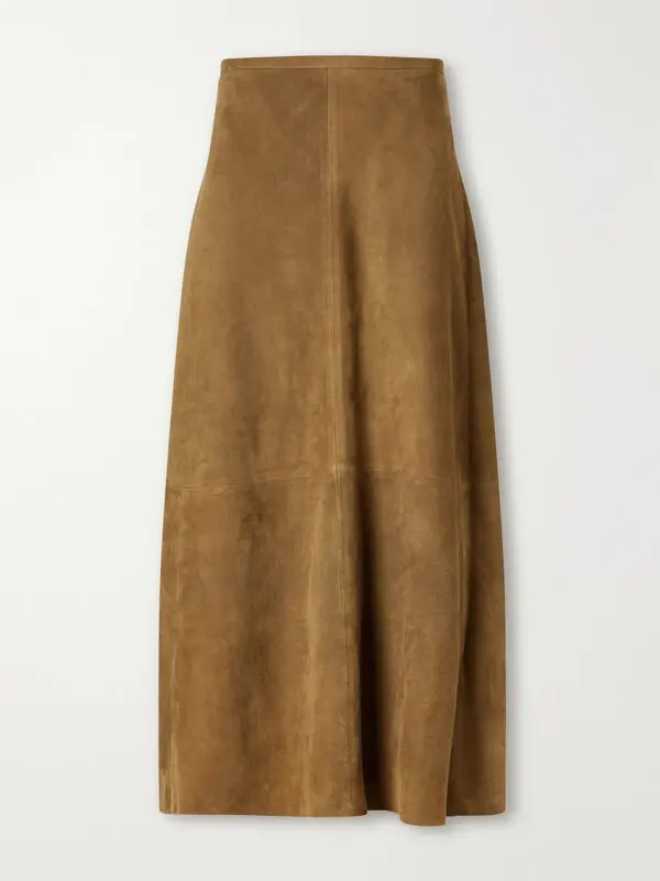 JOSEPH Helius Paneled Suede Midi Skirt - Brown
