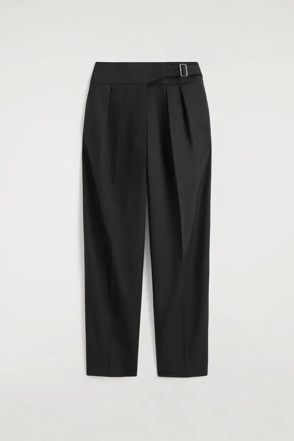 Cos Cummerbund-waist Barrel-leg Pants - Black