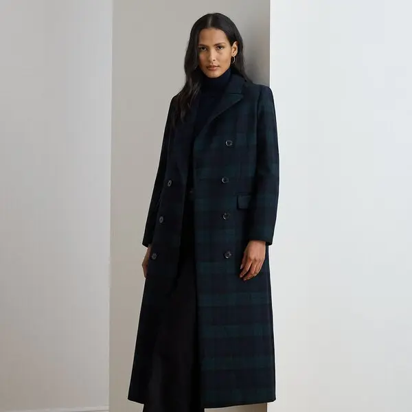 Ralph Lauren Double-breasted Plaid Coat - Black Watch