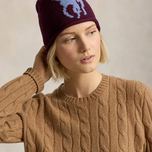 Ralph Lauren Big Pony Wool Beanie - Wine/blue
