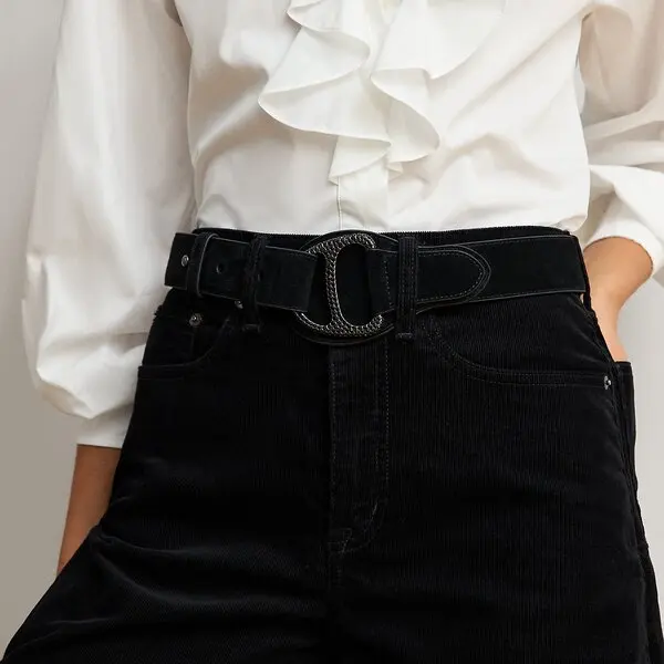 Ralph Lauren Suede Embellished D-ring Wide Belt