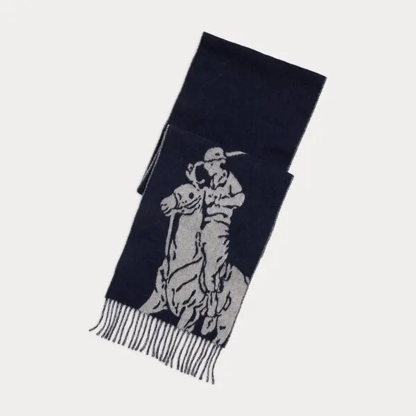 Ralph Lauren Big Pony Wool-blend Scarf - Navy/grey