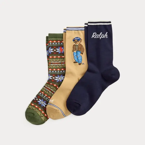 Ralph Lauren Polo Bear Fair Isle Sock 3-pack