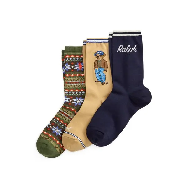 Ralph Lauren Polo Bear Fair Isle Sock 3-pack
