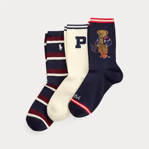 Ralph Lauren Polo Bear Striped Sock 3-pack
