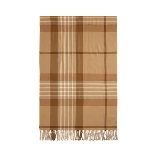 Ralph Lauren Plaid Fringe-trim Scarf - Camel Multi