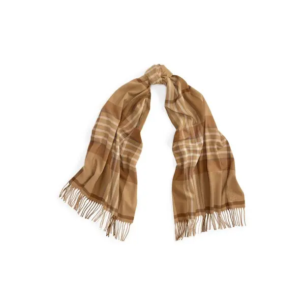 Ralph Lauren Plaid Fringe-trim Scarf - Camel Multi