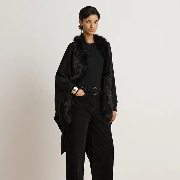 Ralph Lauren Faux-fur-trim Ruana