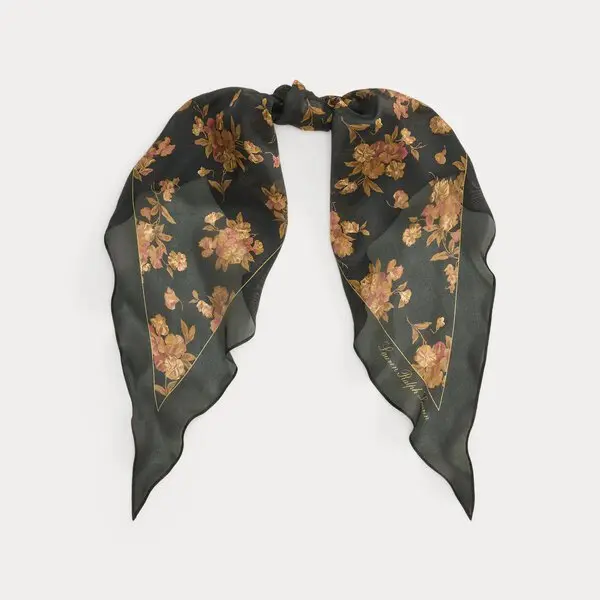 Ralph Lauren Floral Silk Diamond Scarf - Black