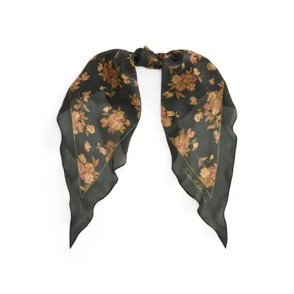 Ralph Lauren Floral Silk Diamond Scarf - Black
