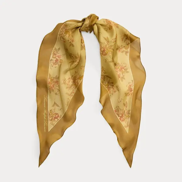 Ralph Lauren Floral Silk Diamond Scarf - Lauren Camel