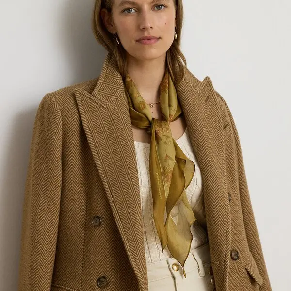 Ralph Lauren Floral Silk Diamond Scarf - Lauren Camel