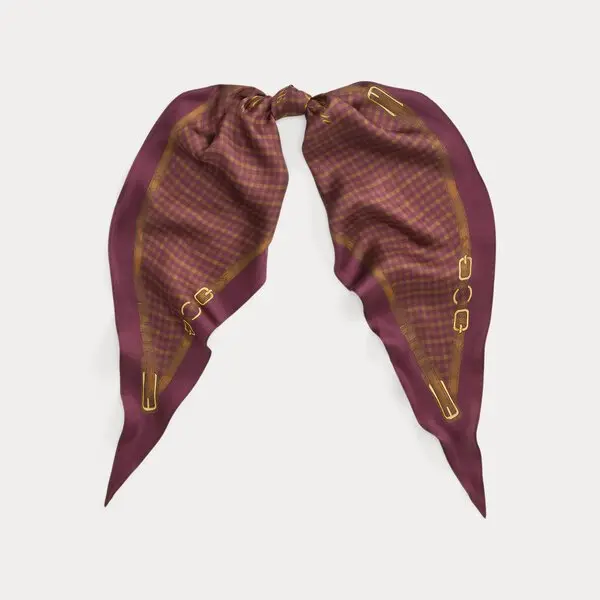 Ralph Lauren Plaid & Belting-print Diamond Scarf - Dark Garnet