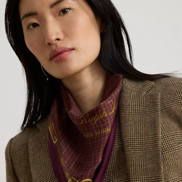 Ralph Lauren Plaid & Belting-print Diamond Scarf - Dark Garnet