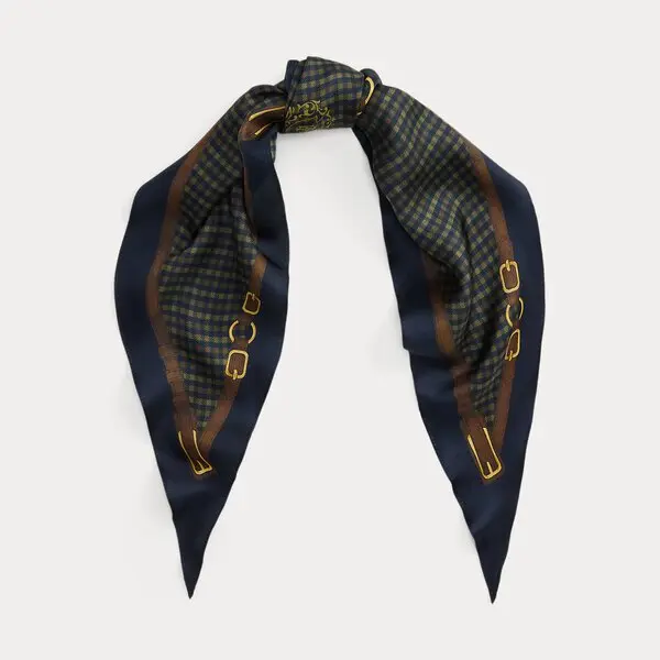 Ralph Lauren Plaid & Belting-print Diamond Scarf - Navy