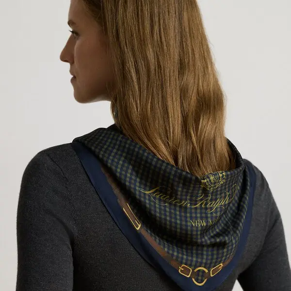 Ralph Lauren Plaid & Belting-print Diamond Scarf - Navy