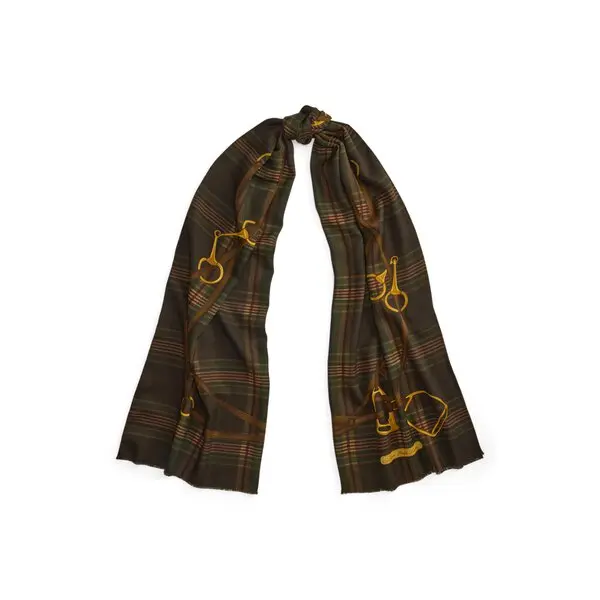 Ralph Lauren Plaid & Belting-print Wool Wrap Scarf