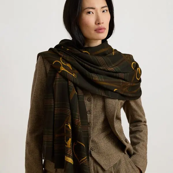 Ralph Lauren Plaid & Belting-print Wool Wrap Scarf - Brown
